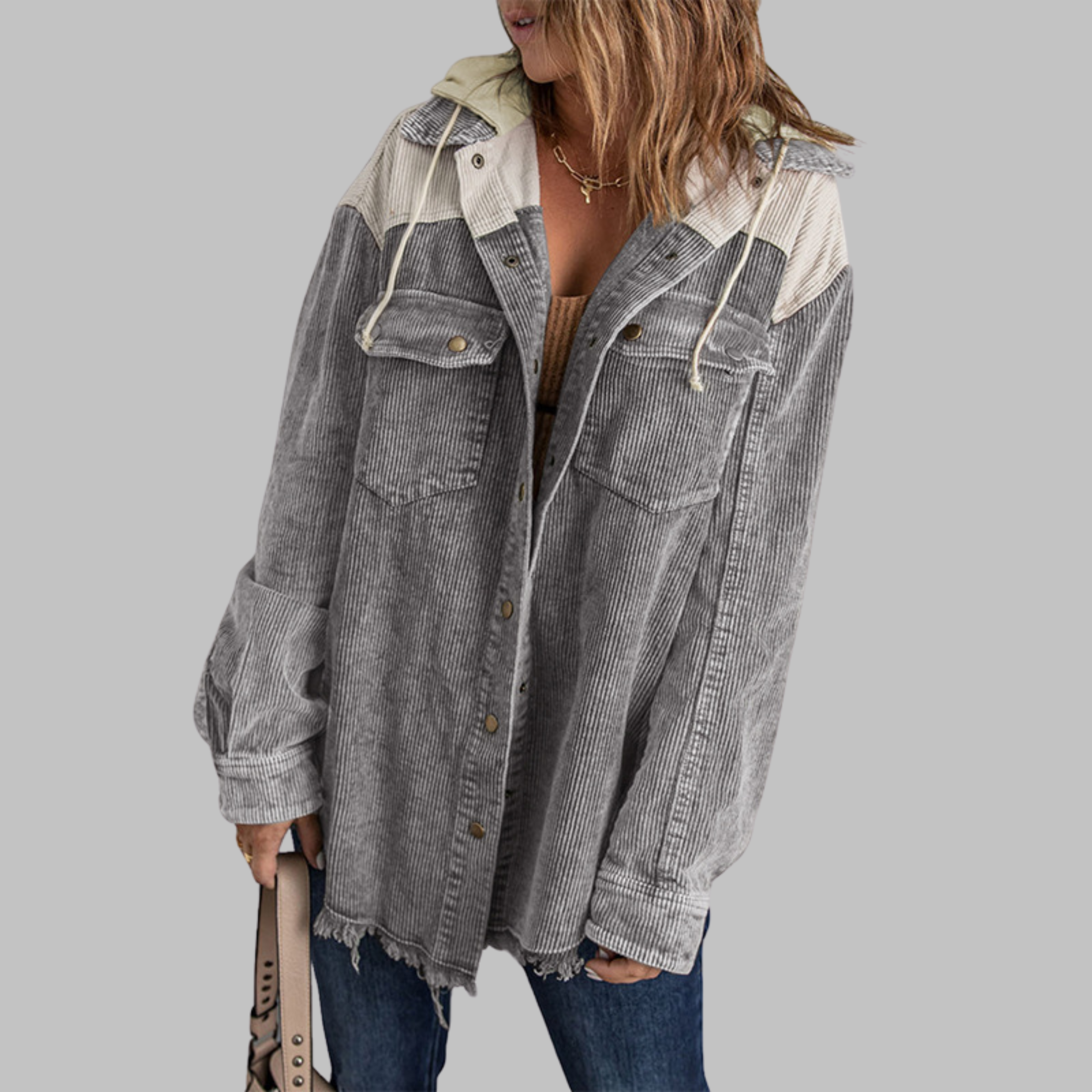 DABRINA™ - Classic Button Down Long Sleeve Hooded Jacket – Amanda & Avery