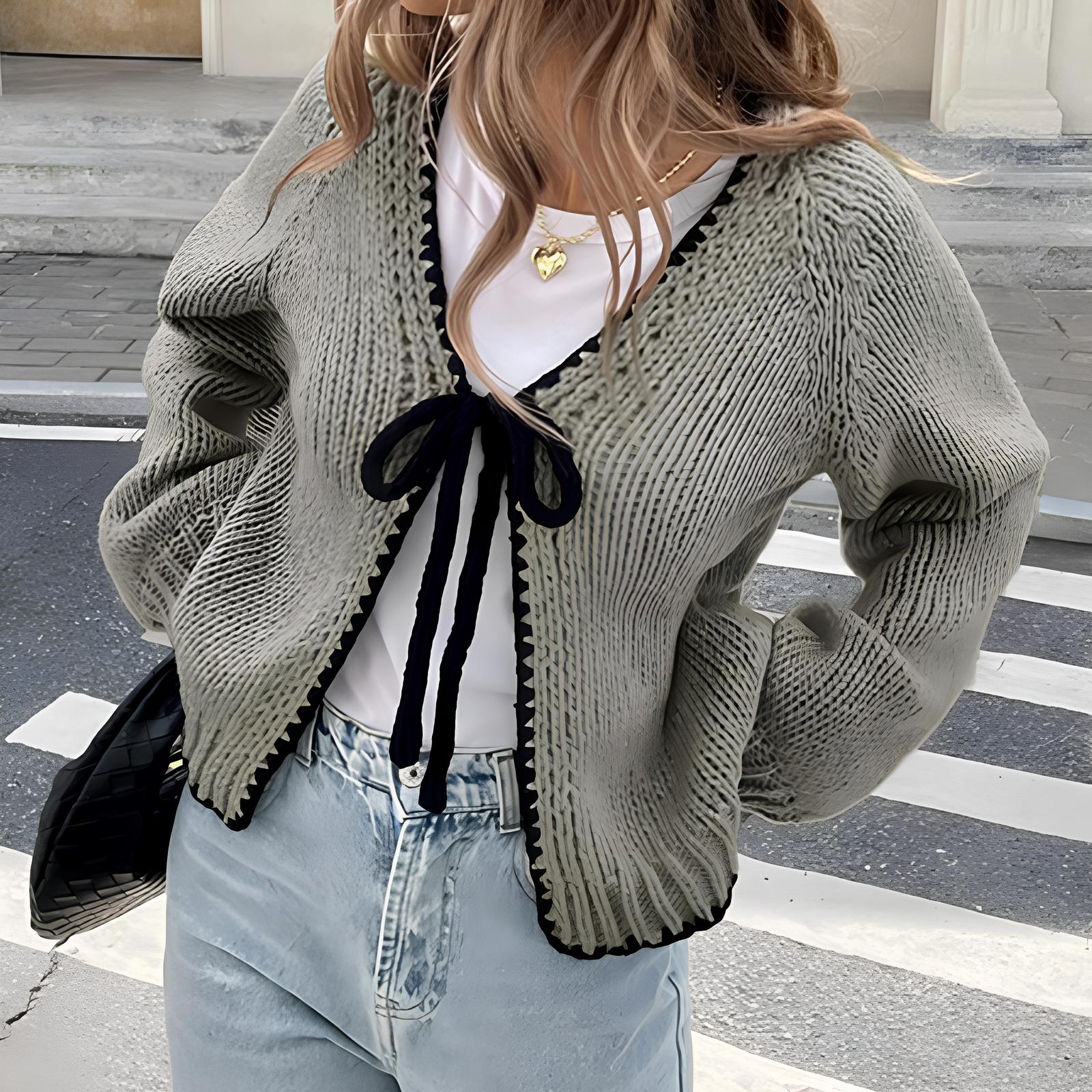 ALULAH™ - Chic Long Sleeve Open Front Ribbon Cardigan – Amanda & Avery