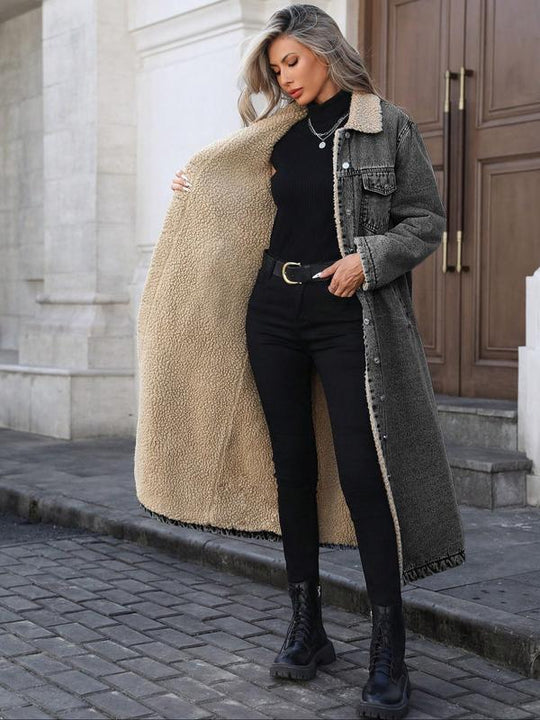SAMANTHA™ - Long Fleece Lined Jacket Winter Single Breasted Coat ...